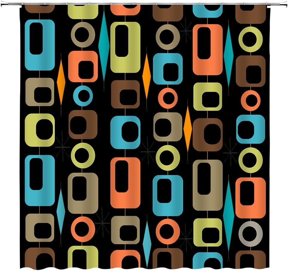 Mid Century Modern Shower Curtain Vintage Atomic Starburst Colorful