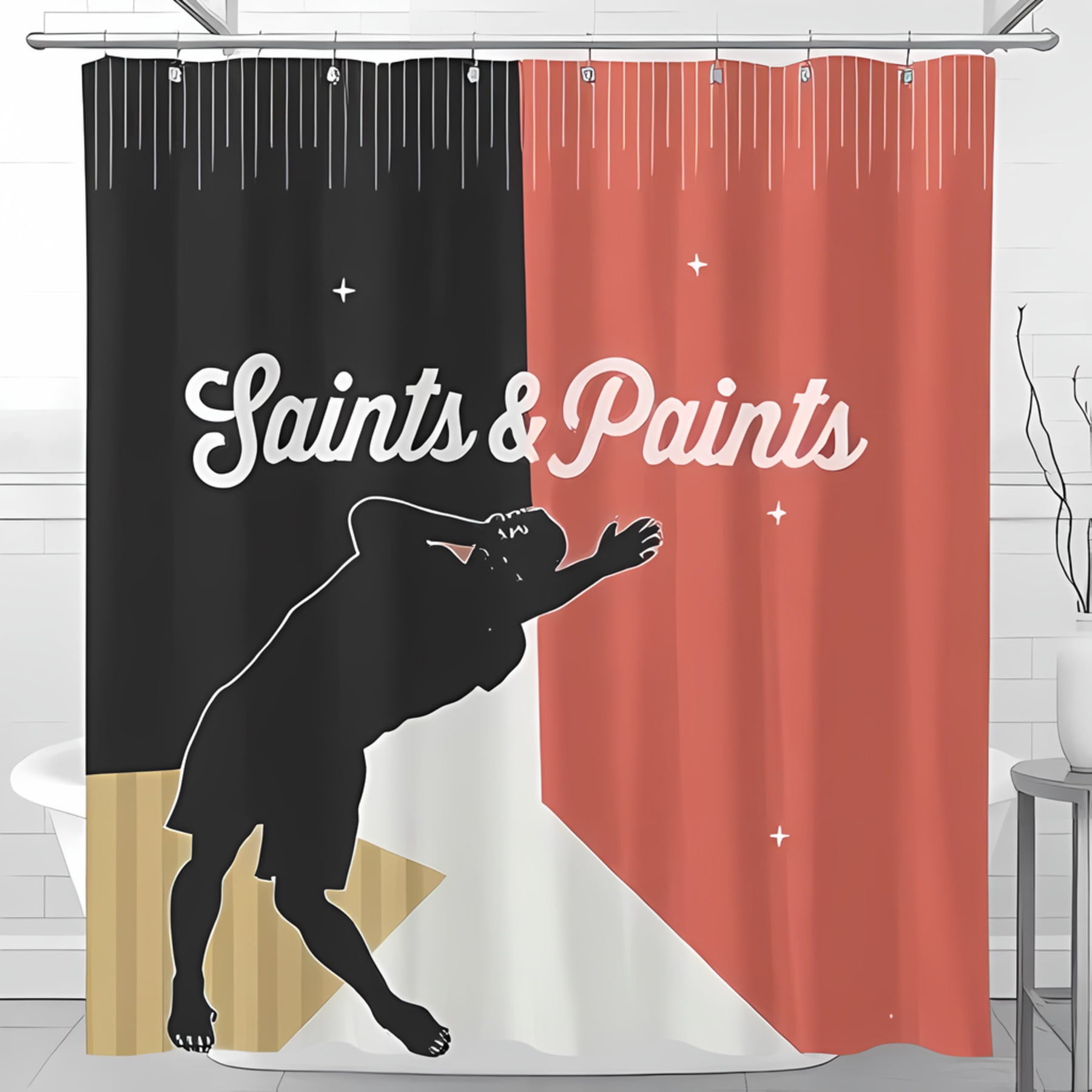 Mid-Century Modern Shower Curtain with Bold Black Coral & Design ...