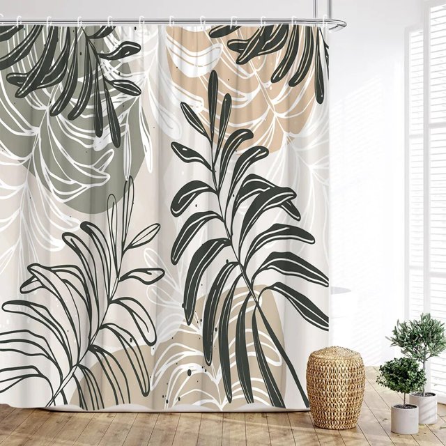 Mid Century Modern Shower Curtain With Geometric Arches Botanical