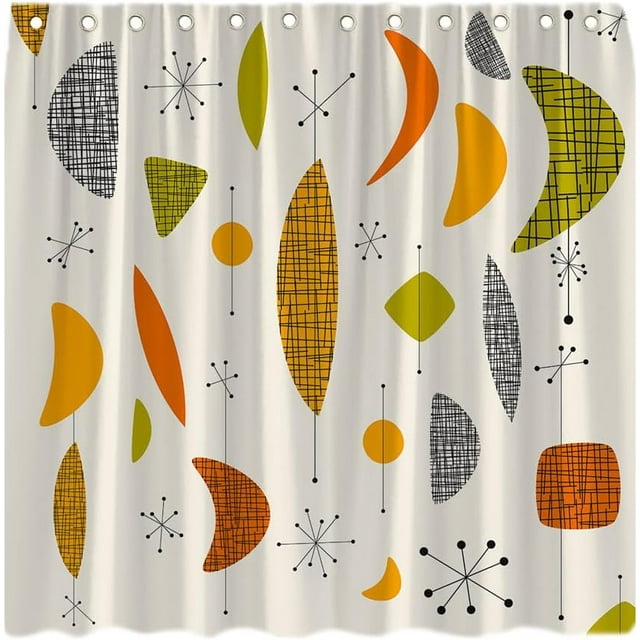 Mid Century Modern Shower Curtains Retro Atomic Starbursts Abstract ...