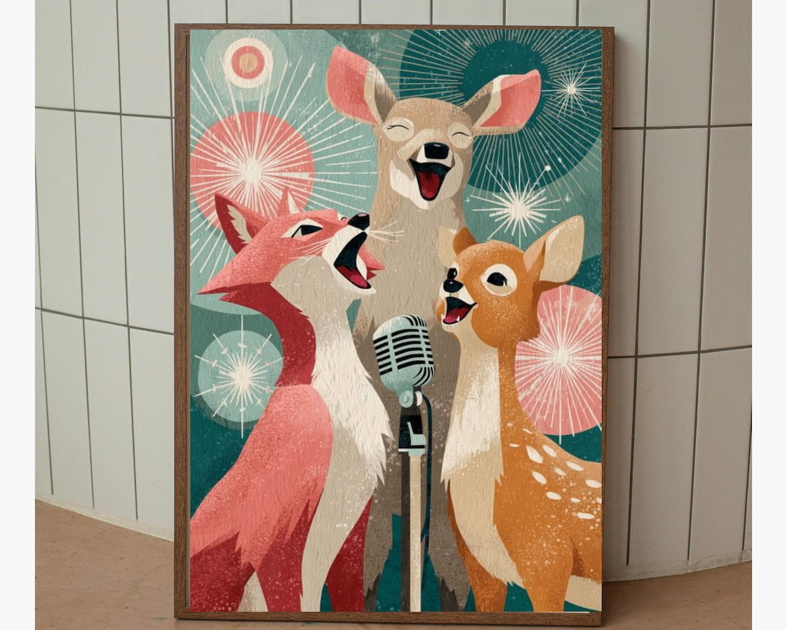 Mid-Century Modern Singing Animals Wall Art, Retroposter, Atomic Style ...