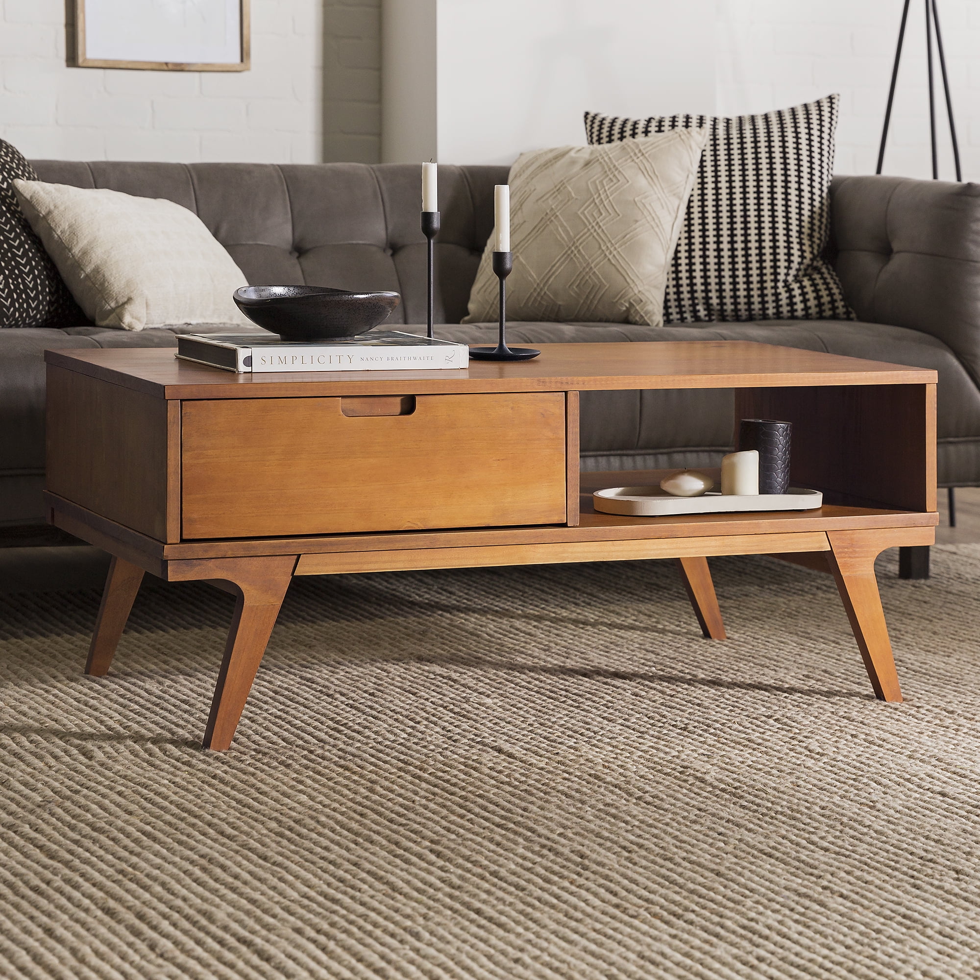 Mid Century Modern Single Drawer Caramel Coffee Table by Walker Edison ...