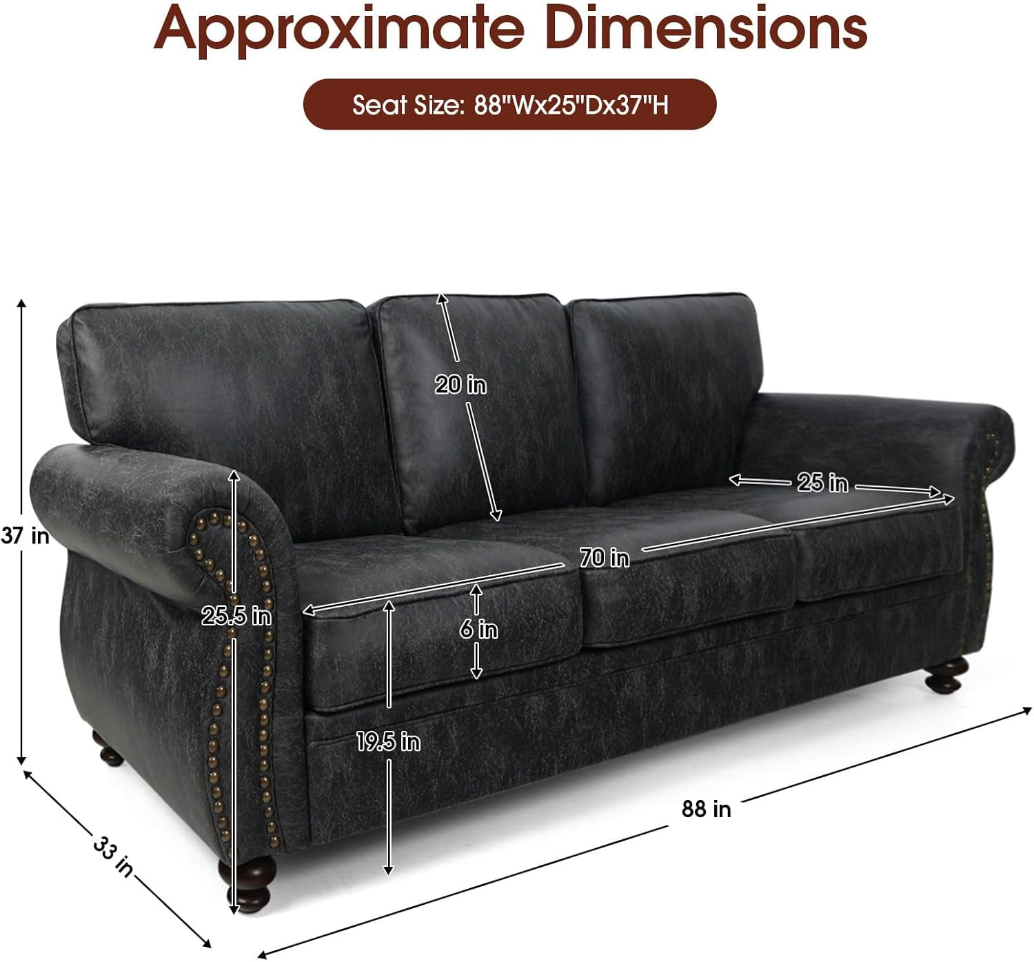 Mid-Century Modern Sofa Couch with Rivet Design, Removable Cover ...