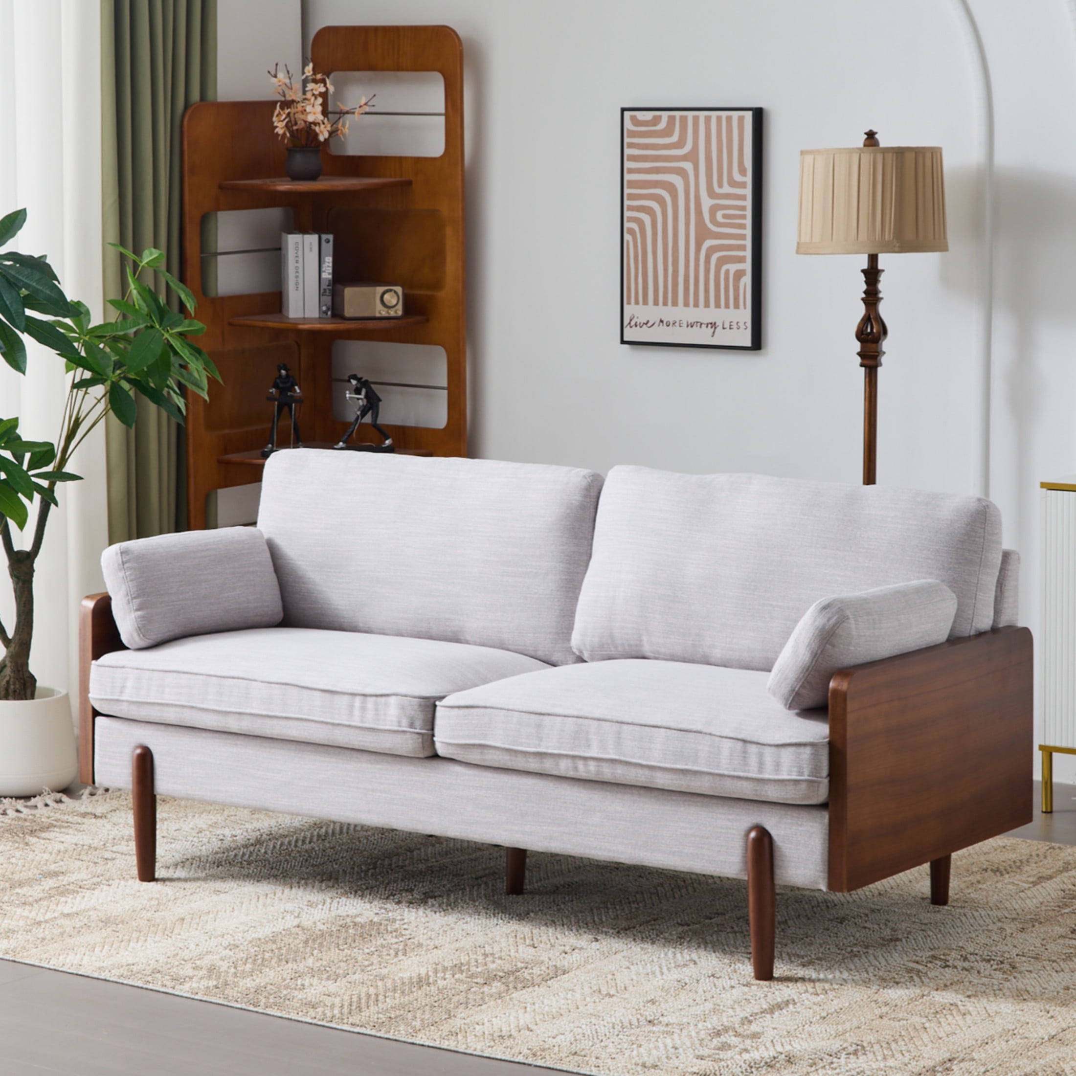 Mid-Century Modern Sofa - Wood Frame - Light Smoke Gray - Walmart.com