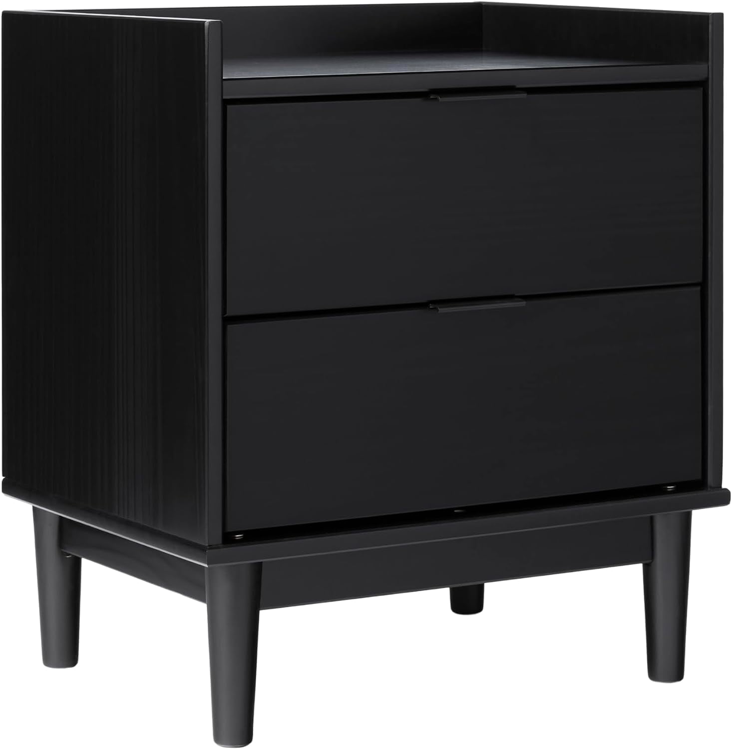 Mid-Century Modern Solid Wood 2-Drawer Nightstand, 20 Inch, Black ...
