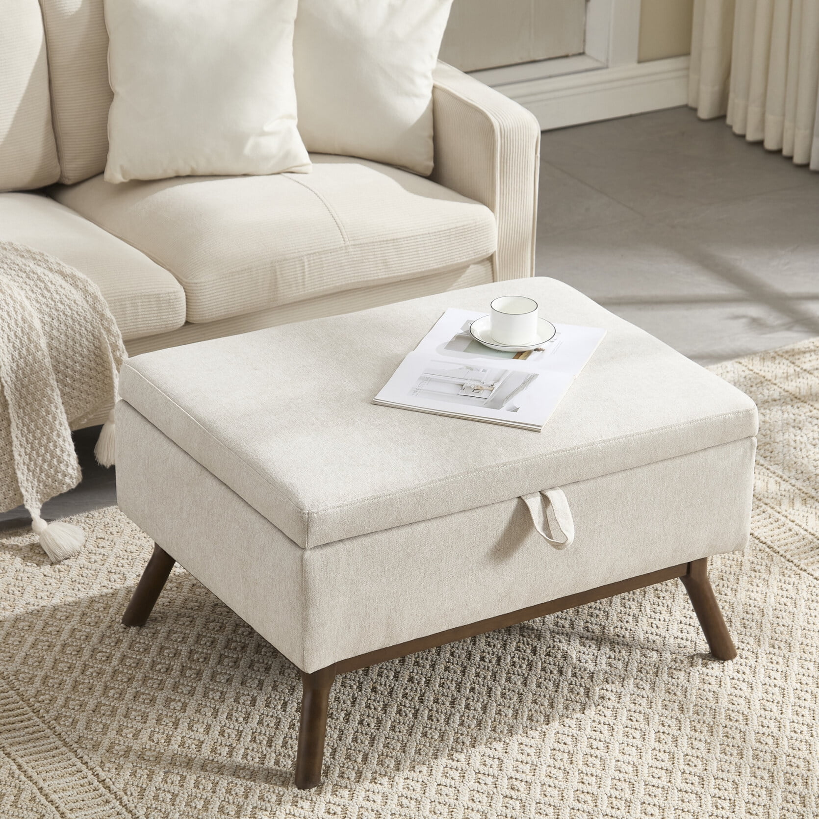 Mid-Century Modern Square Coffee Table Storage Bench with Lift-Top ...