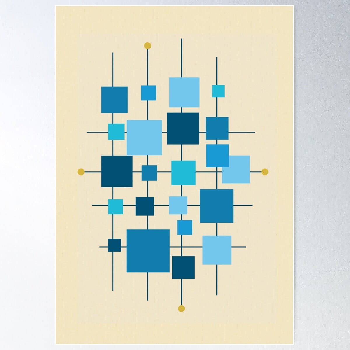 Mid-Century Modern Squares -Blue Poster Wall Art, Modern Wall Decor For ...