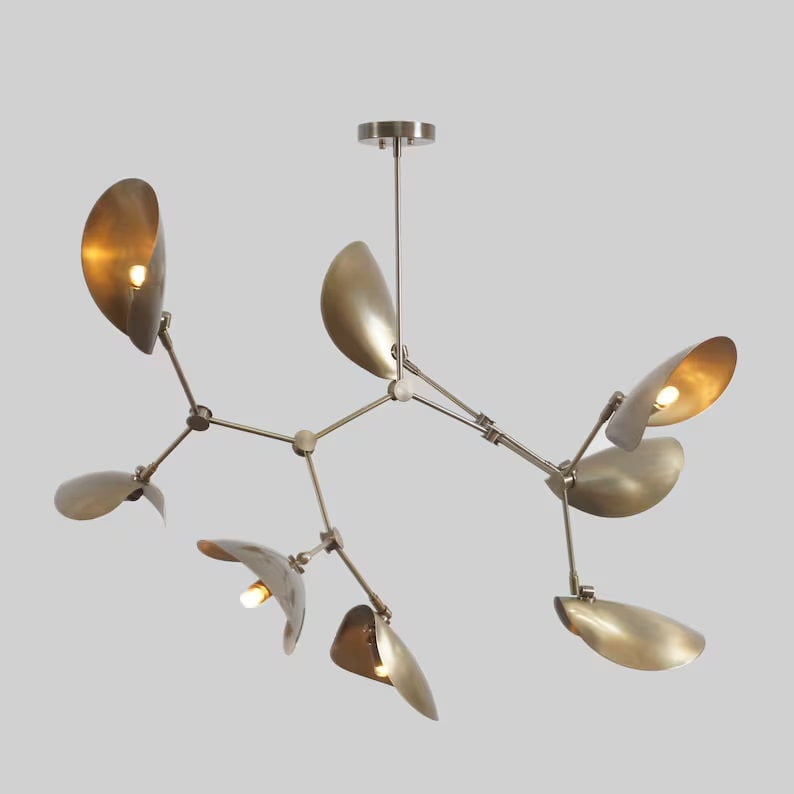 Mid Century Modern Stingray Brass Chandelier, Handcrafted 8 Arm Sputnik ...