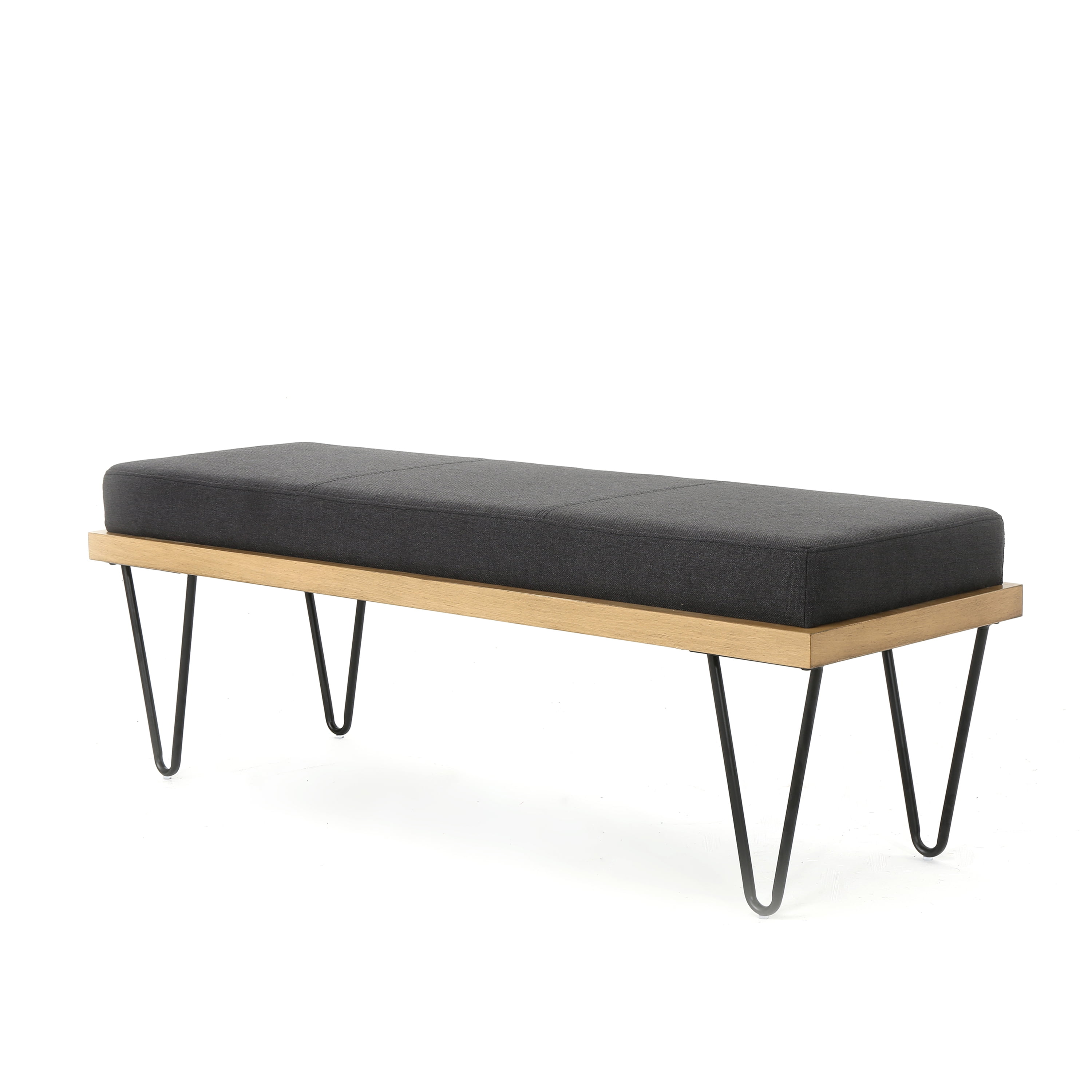 "Mid-Century Modern Style Bench with Hairpin Legs, Charcoal Gray Finish ...