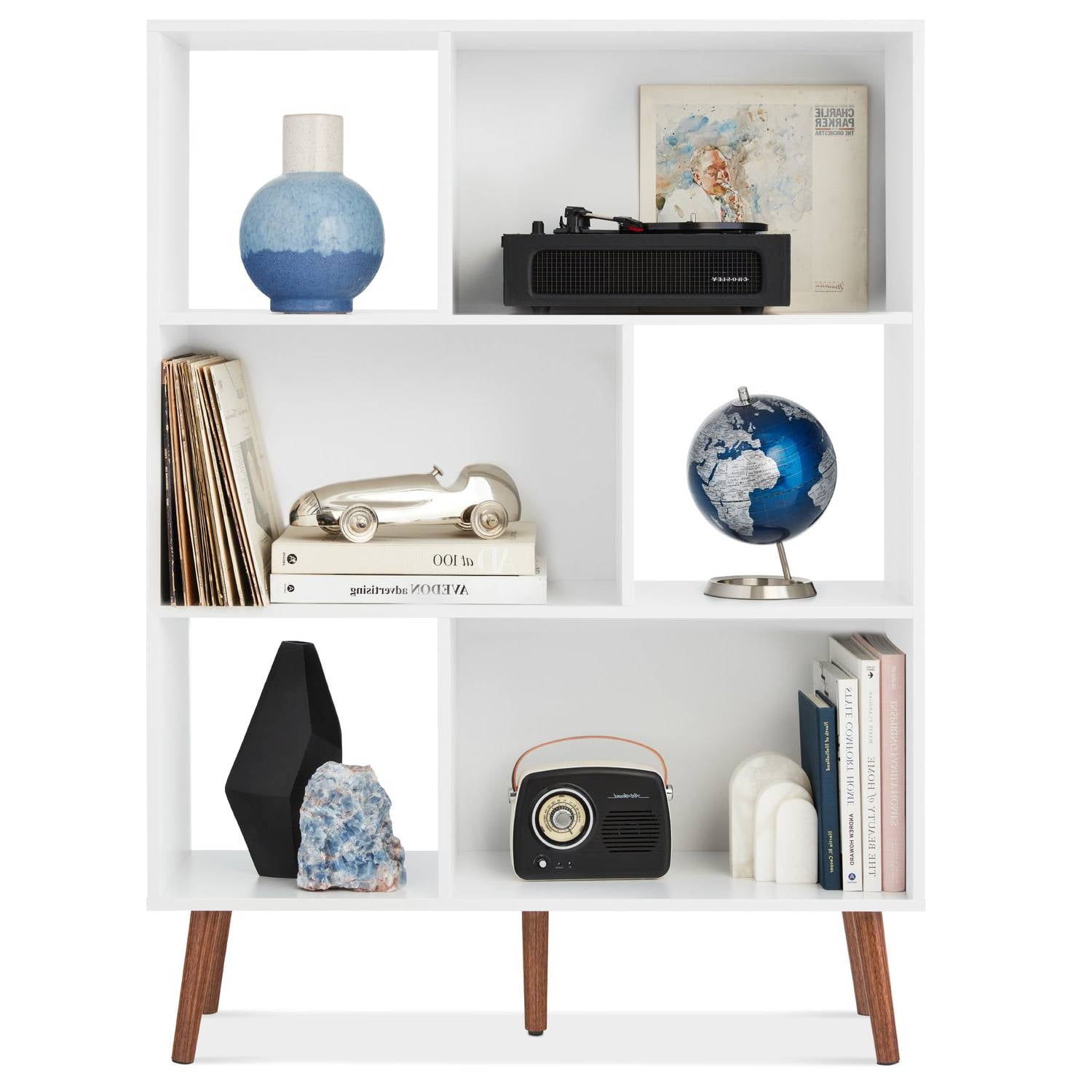 Mid Century Modern Style Bookcase Storage Shelving Unit in White Wood ...