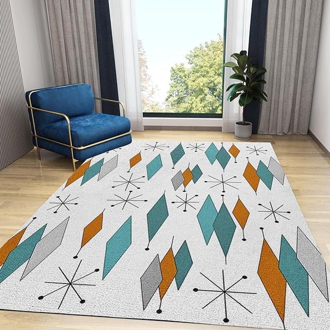 Mid Century Modern Style Teal Green Orange Gray Area Rug, Minimalist ...