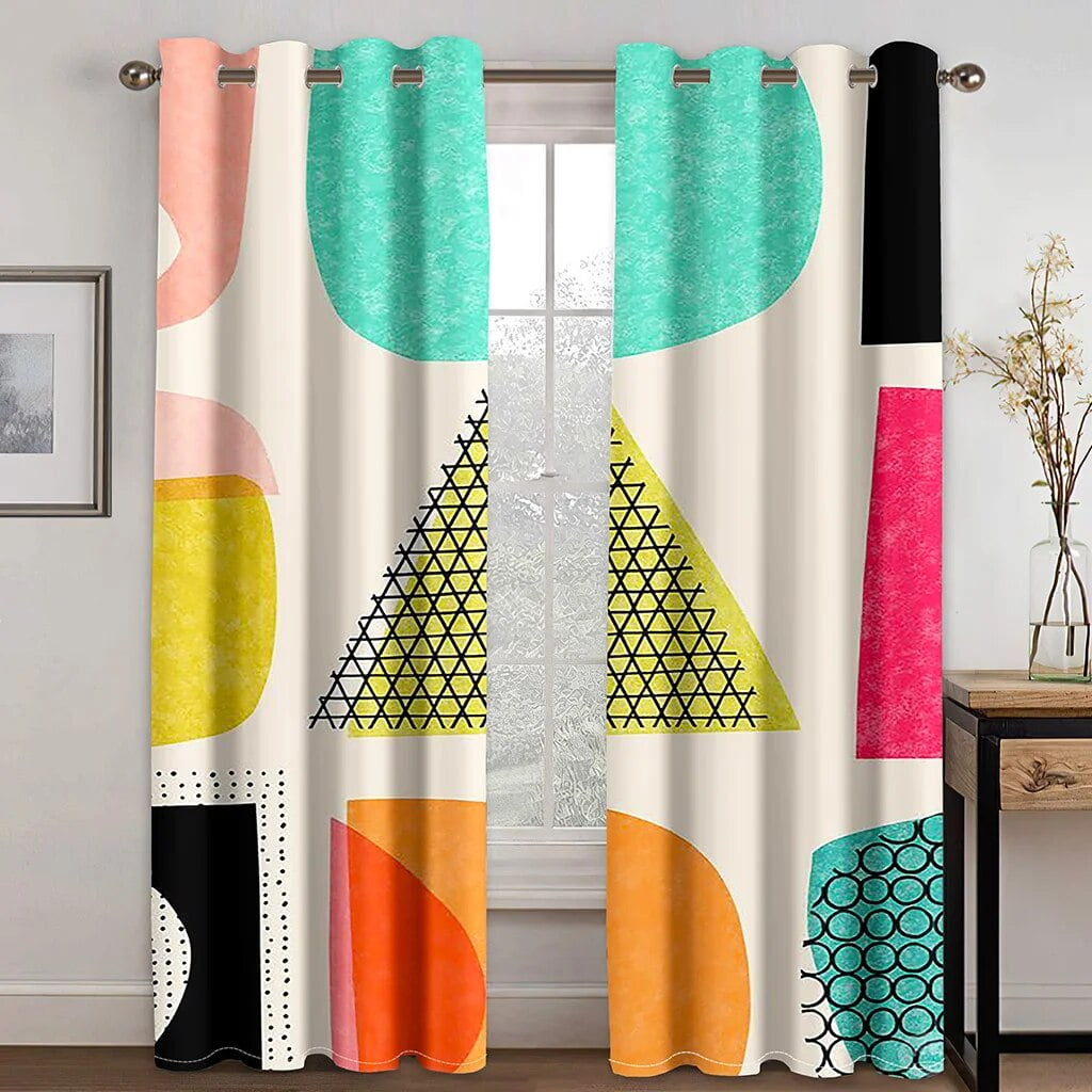 Mid-Century Modern Sunrise Mountain Printed Pattern Window Draperies ...