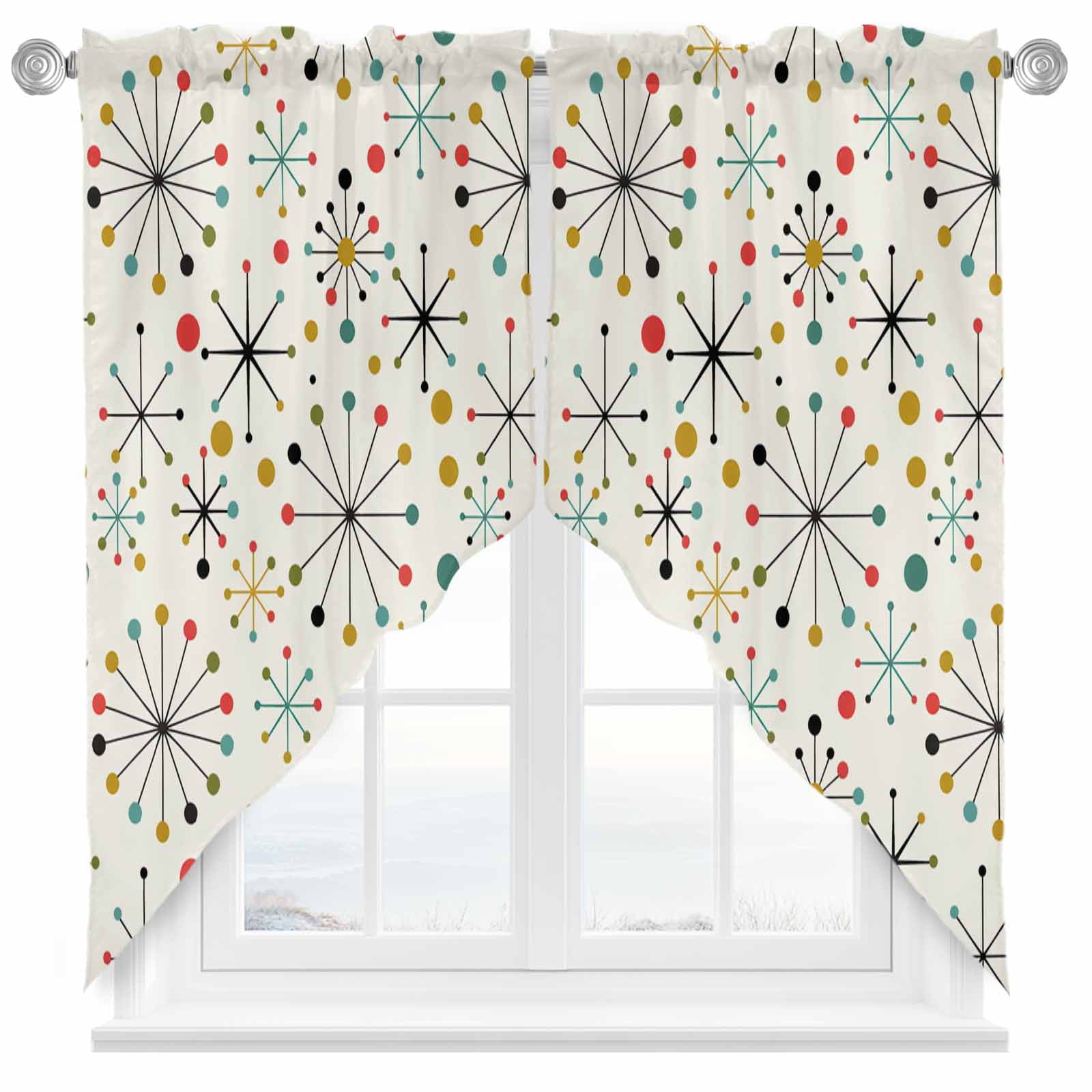 Mid-Century Modern Swag Kitchen Curtain Valances, Retro Geometric ...