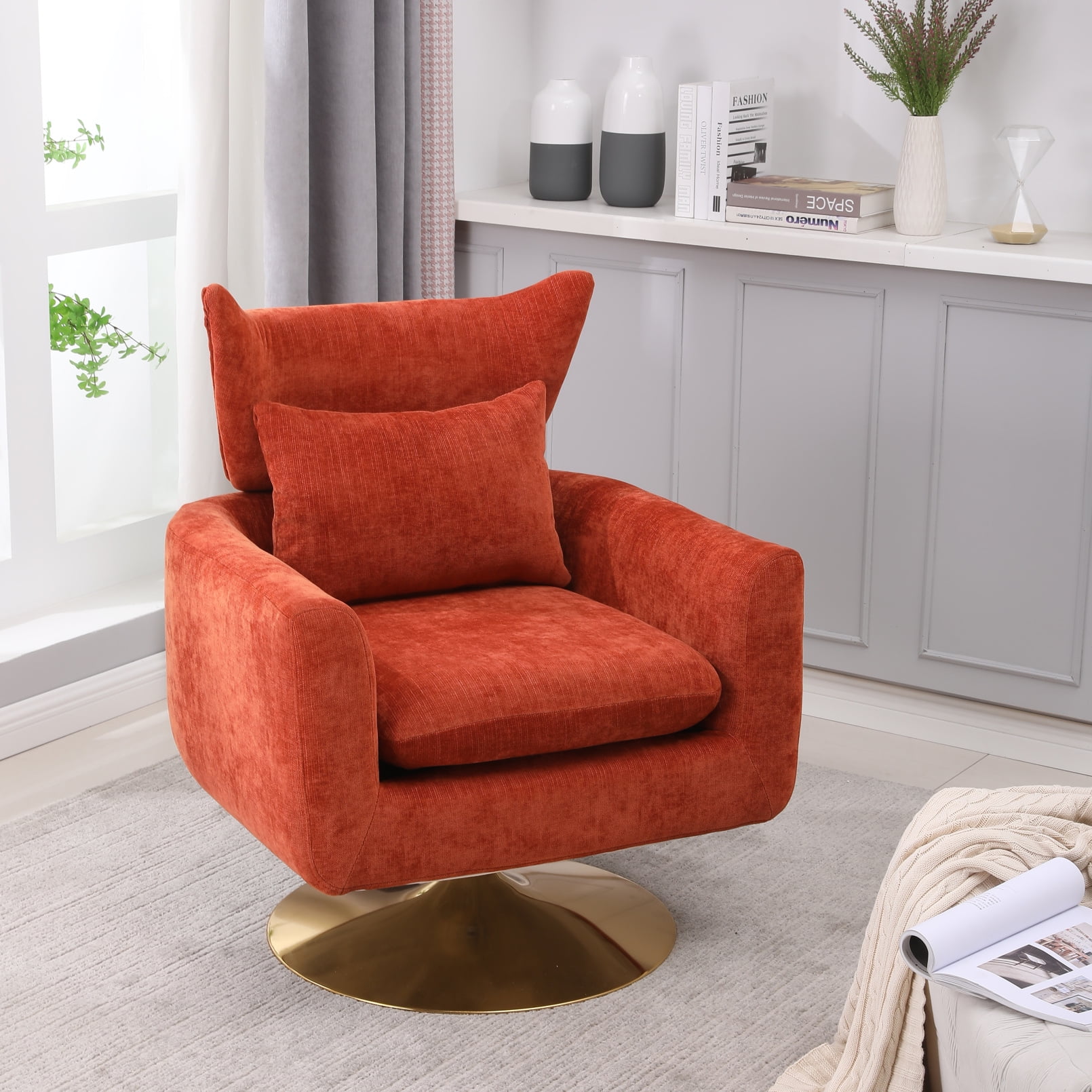 Mid Century Modern Swivel Accent Chair, 360 Degree Rotating Linen ...
