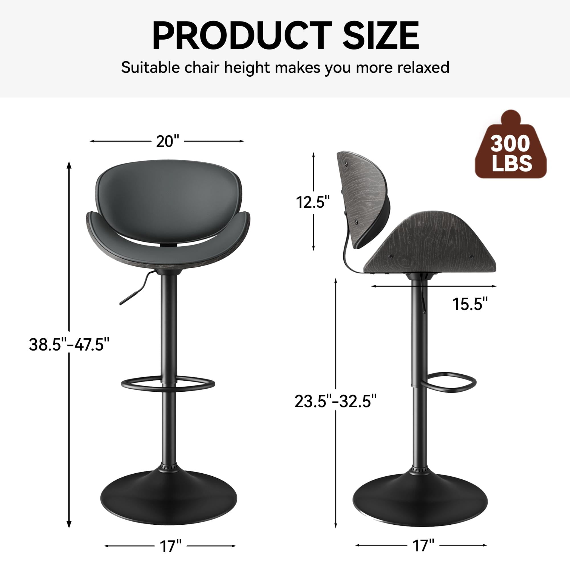 Mid Century Modern Swivel Bar Stool with Back Support - Stylish PU ...