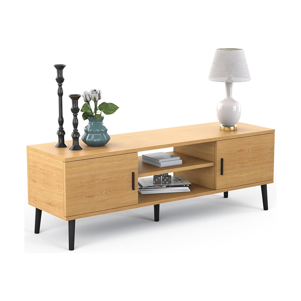 Mid-Century Modern TV Stand with 2 Side Doors, Entertainment Center ...
