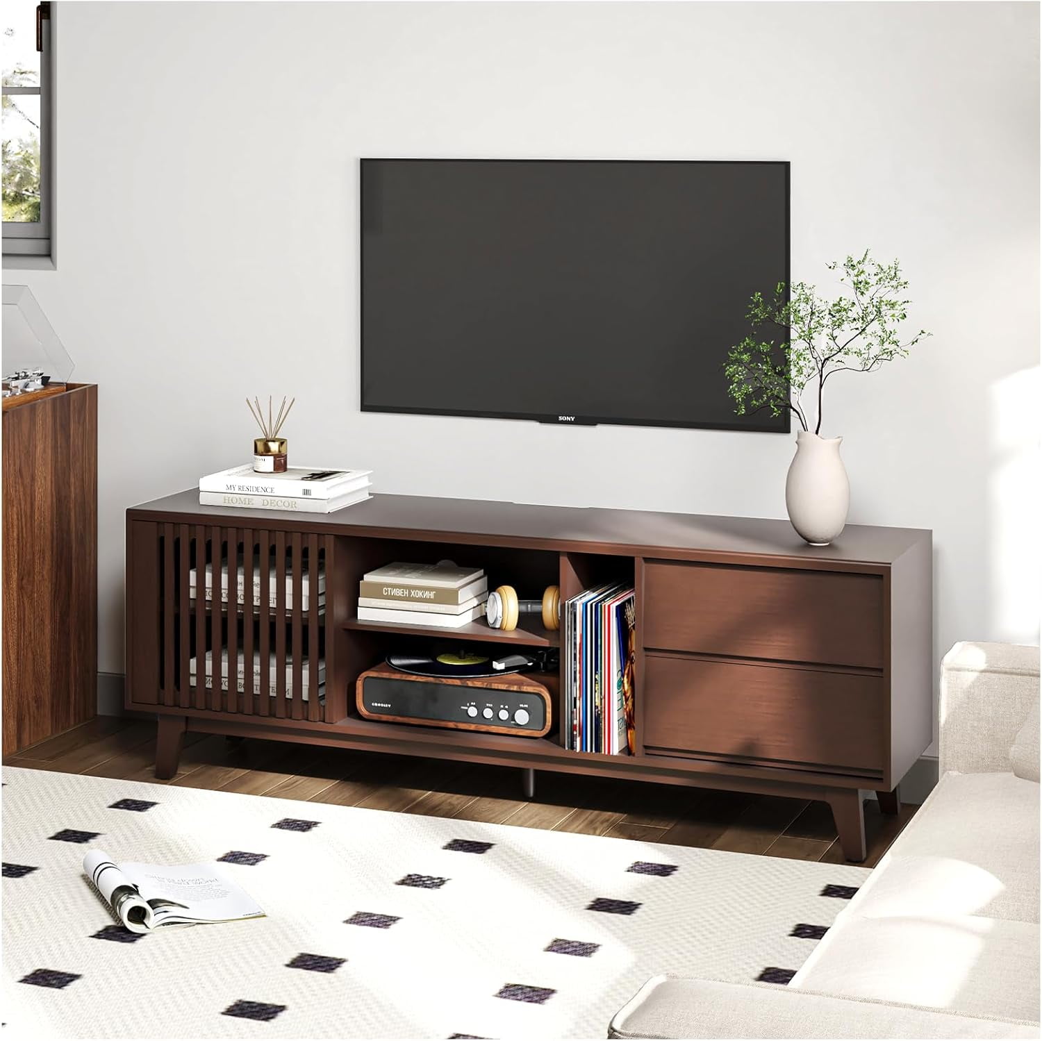 Mid Century Modern TV Stand with 4 Drawers, Entertainment Center for 75 ...