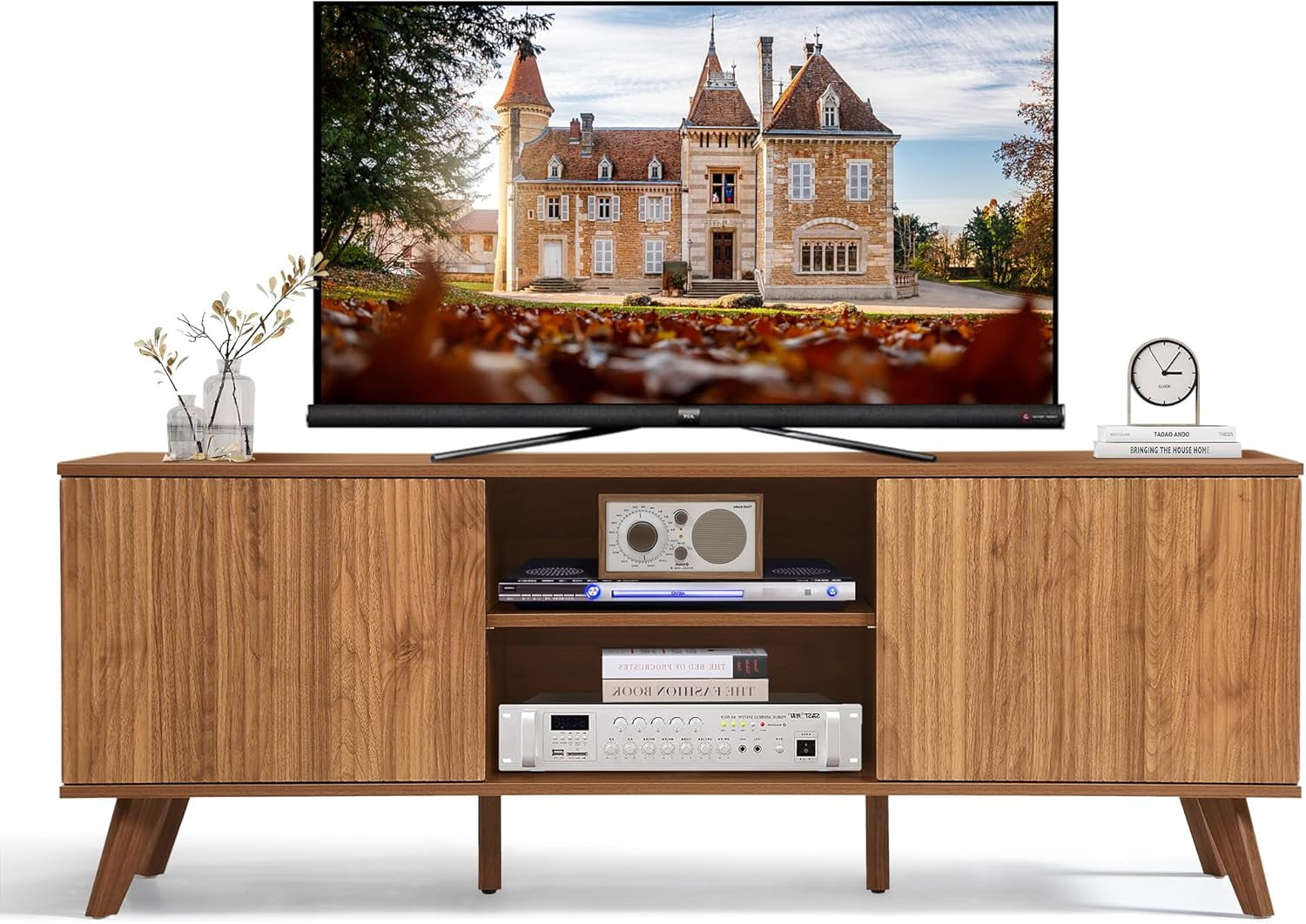 Mid-Century Modern TV Stand for 65 Inch TV, Entertainment Center with 2 ...