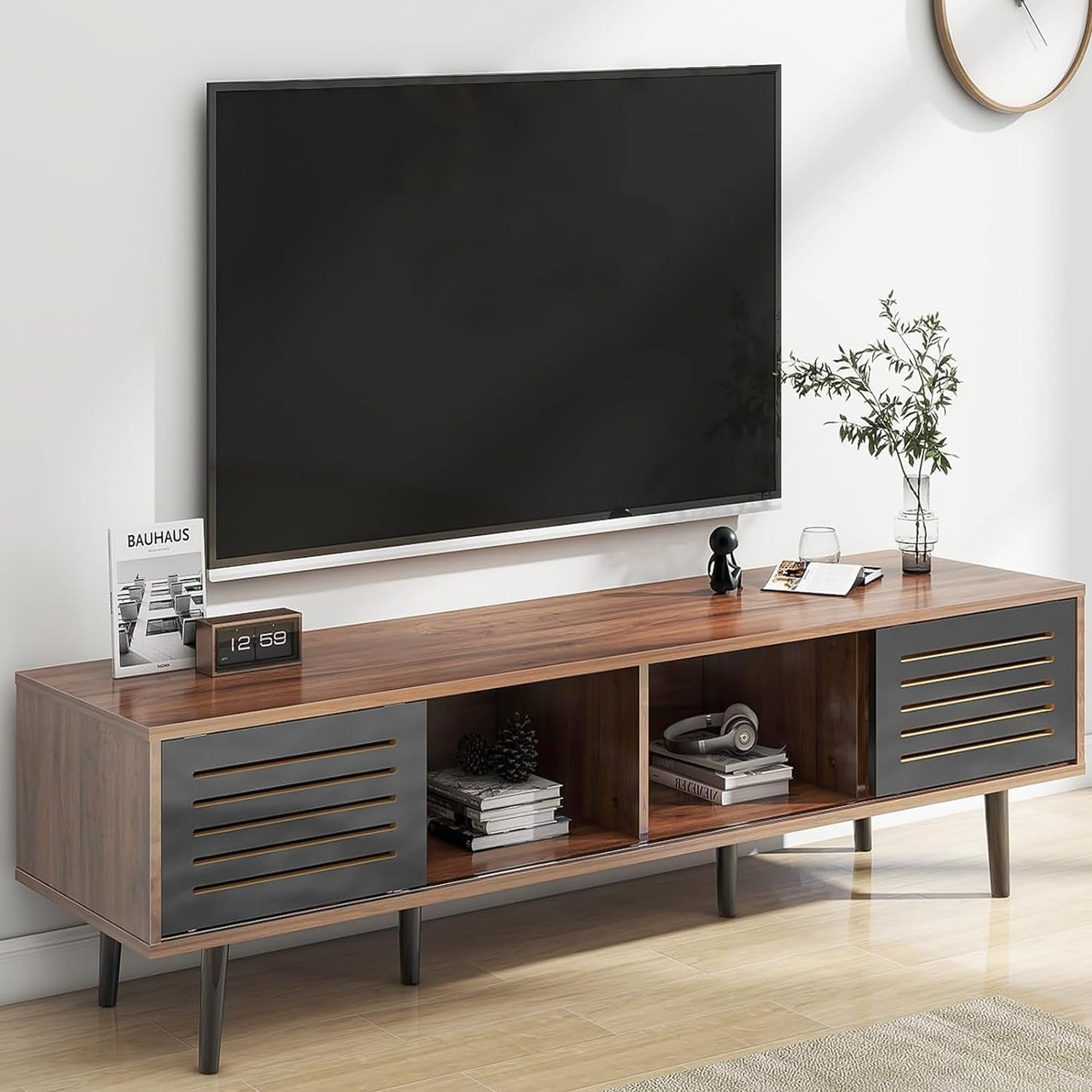 Mid Century Modern TV Stand for 70 Inch TV, Boho Farmhouse Television ...