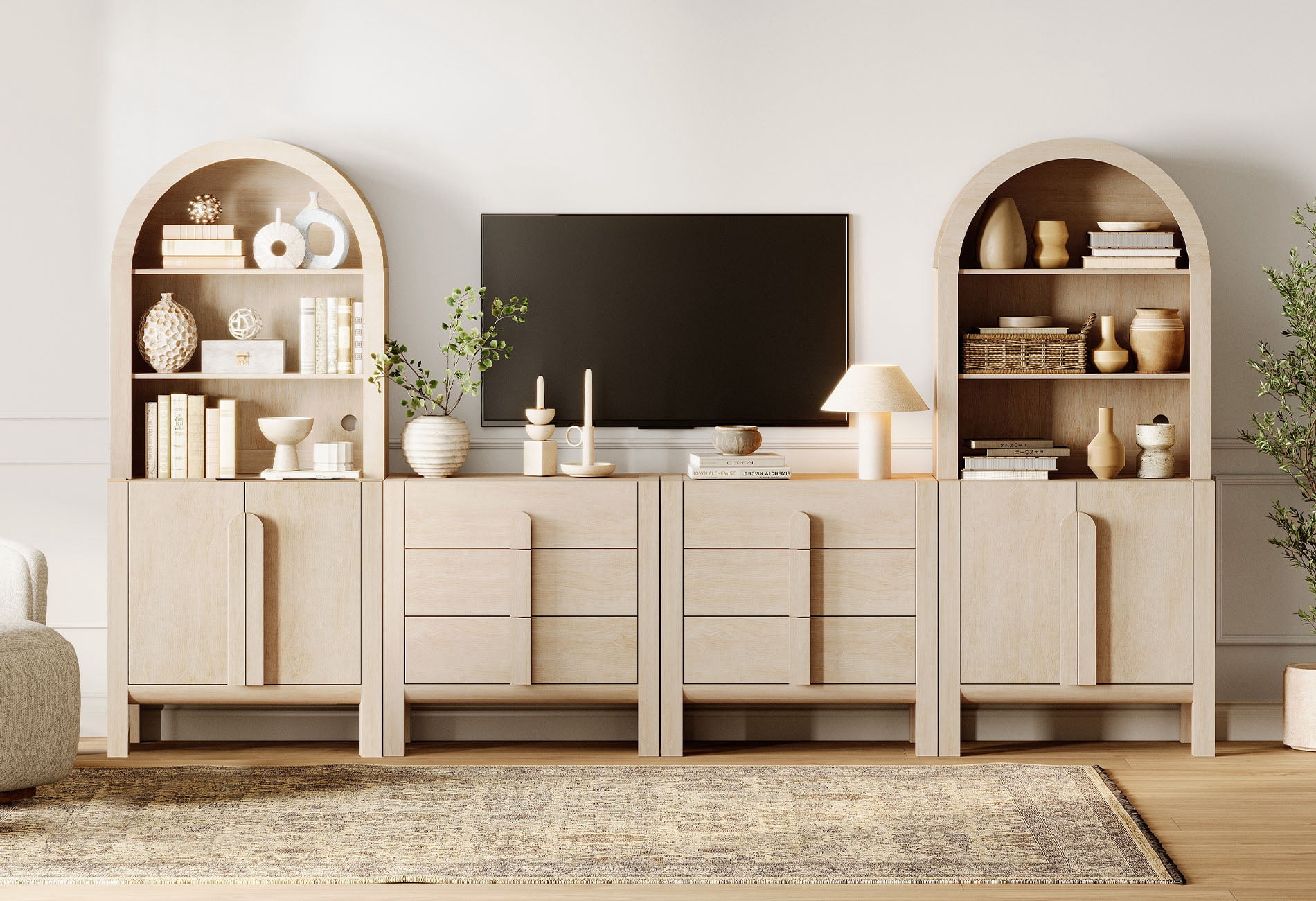 126" Mid-Century Modern TV Stand with Bookshelves for Tvs Up to 70 ...