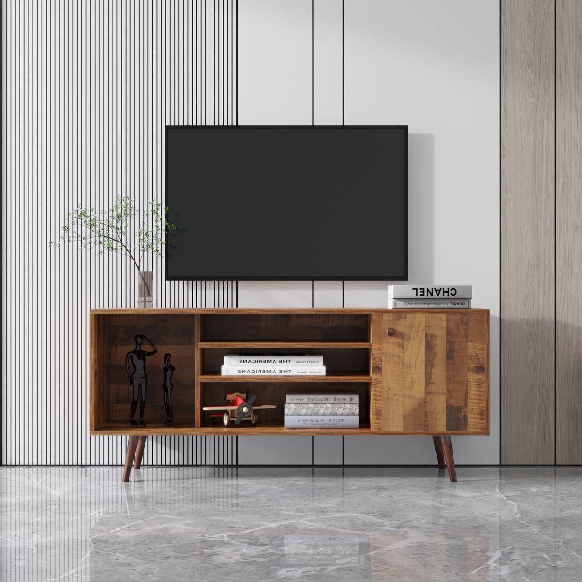 Mid-Century Modern TV Stand, Entertainment Center Console with Open ...
