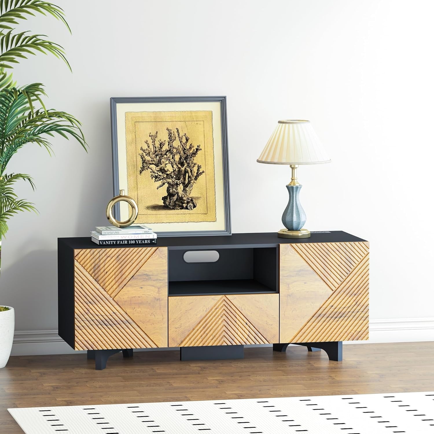 Mid Century Modern TV Stand with Power Outlets Entertainment Cabinet ...
