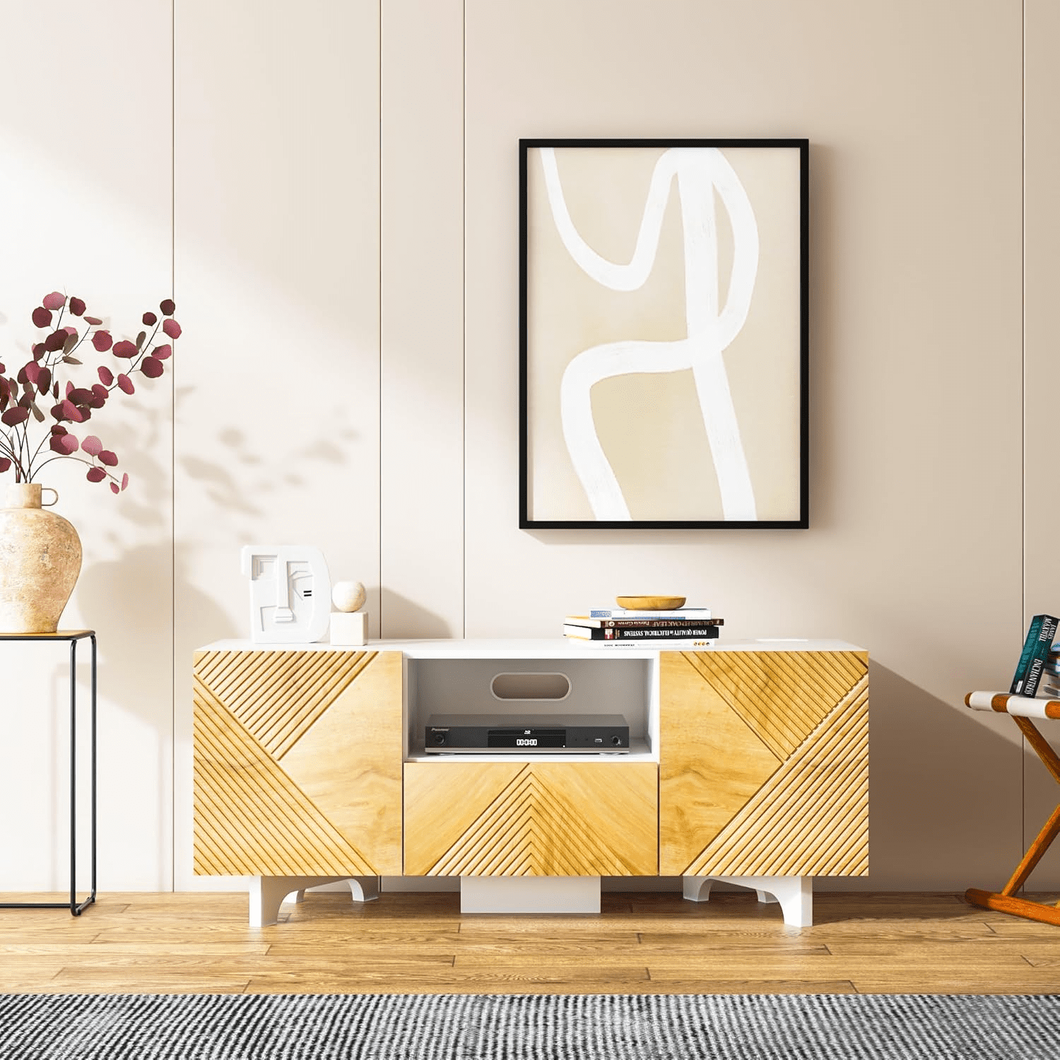 Mid Century Modern TV Stand with Power Outlets Entertainment Cabinet ...