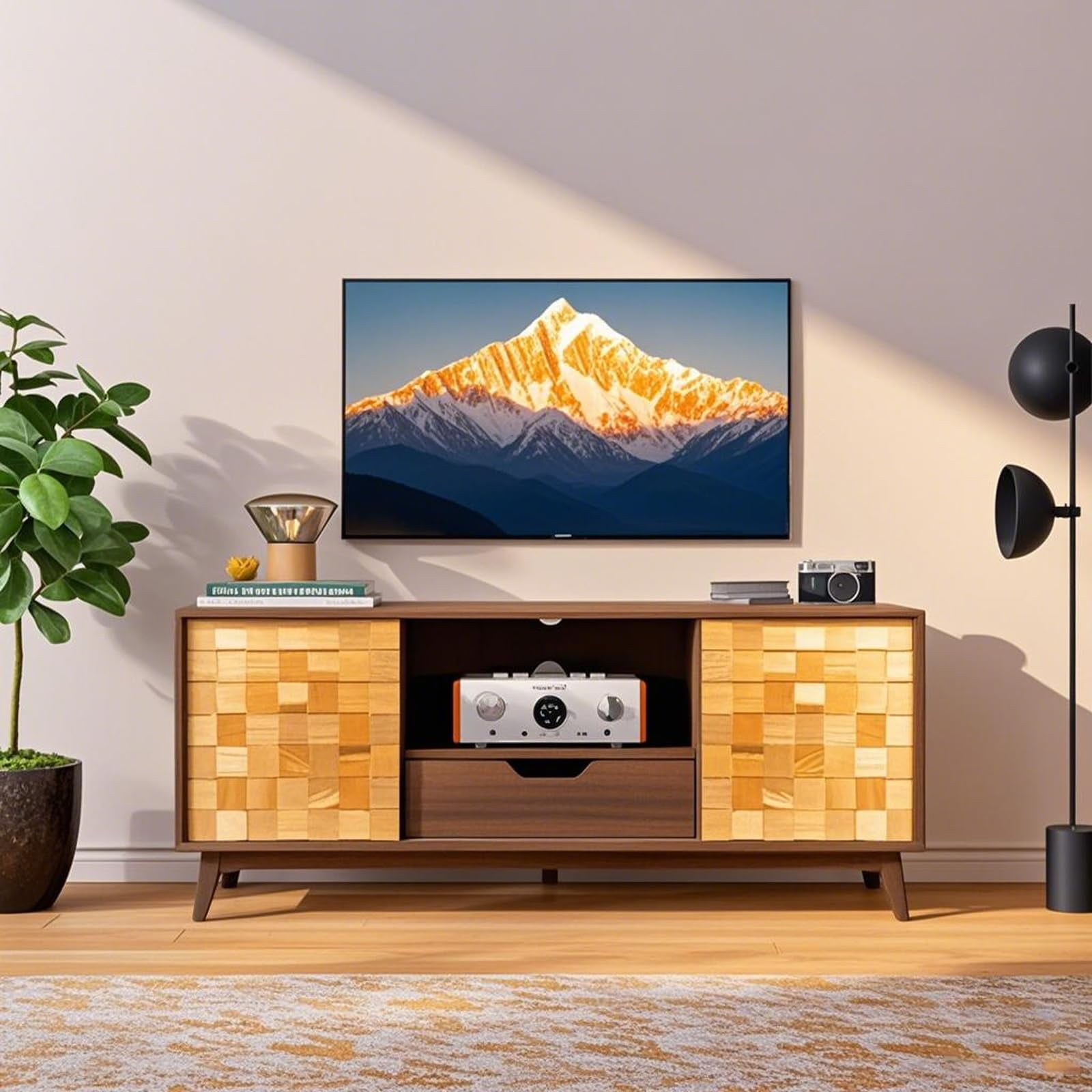 Mid-Century Modern TV Stand with Storage Cabinet & Adjustable Shelves ...