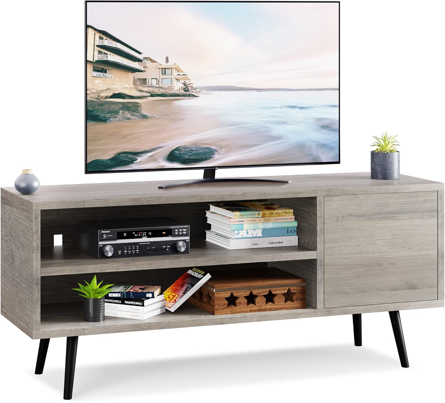 Mid Century Modern TV Stand for TVs up to 55 inches, Wood TV Console ...