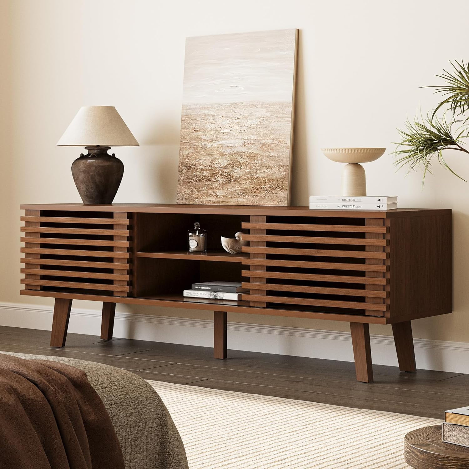 Mid-Century Modern TV Stand for 50/55/60 inch TV, Retro Entertainment ...