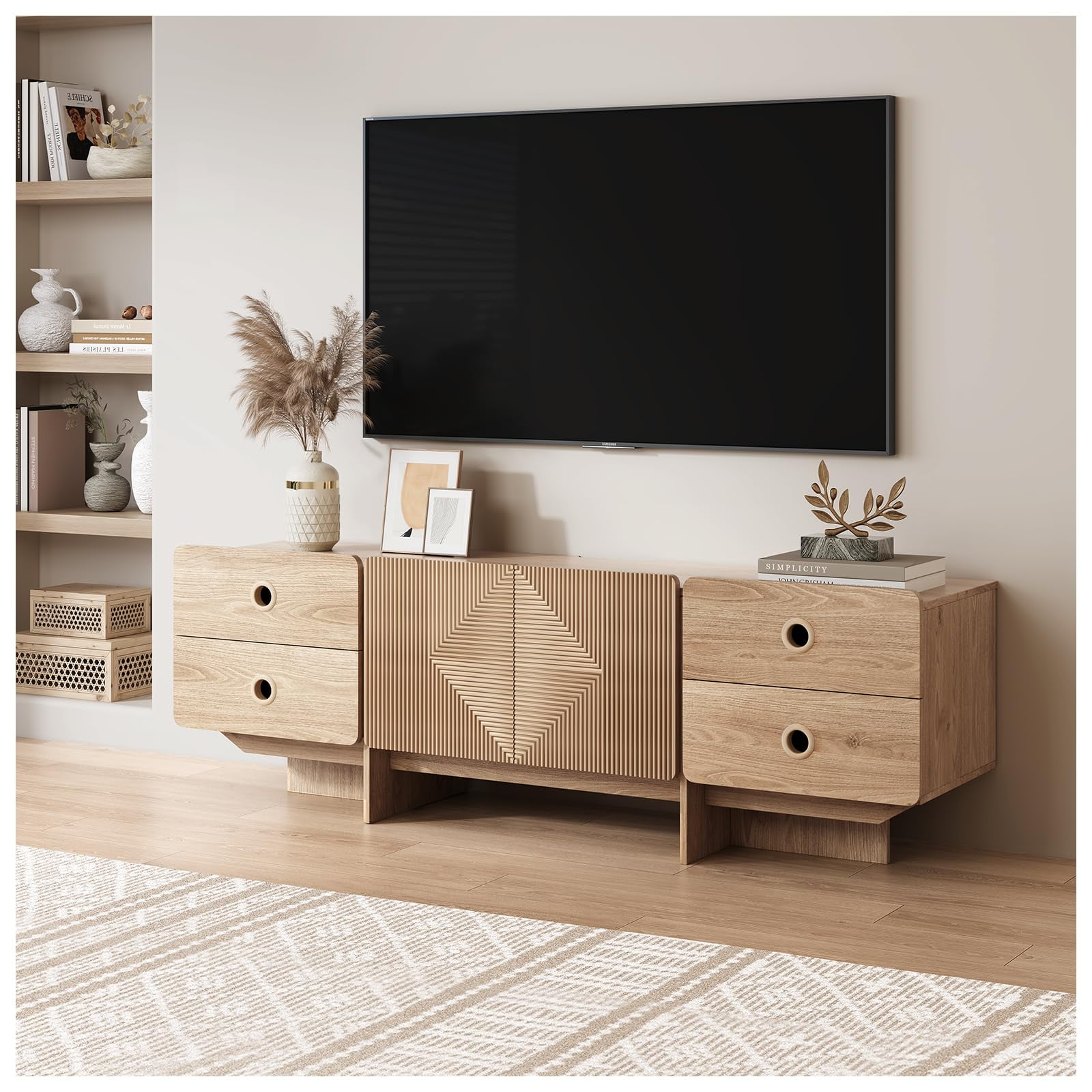 Mid Century Modern TV Stand for 65 75 Inch TVs, 66 Inch Boho ...