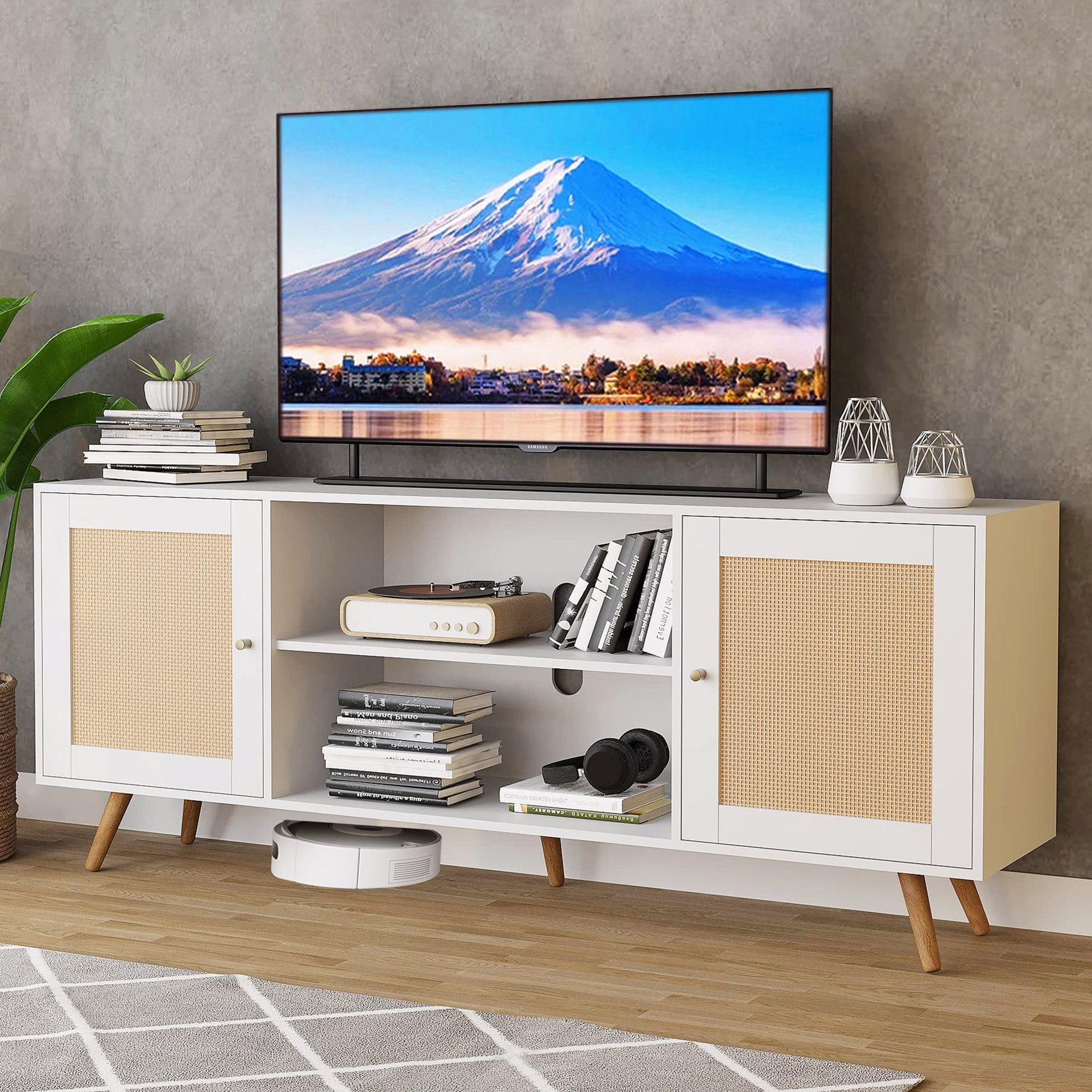 Boho Rattan TV Stand with Adjustable Shelves and Australia | Ubuy