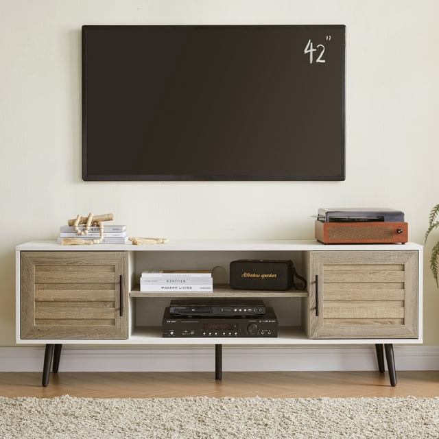 Mid Century Modern TV Stand for 65 inch TV, Entertainment Center with Storage Cabinet and Open ...