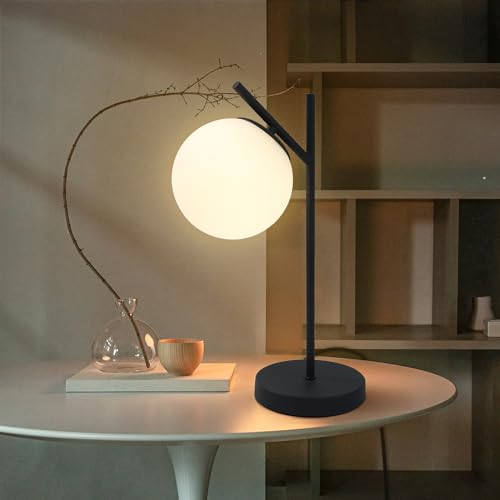 Mid Century Modern Table Lamp Contemporary White Glass Globe Table Lamp ...