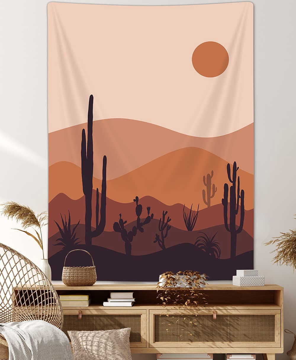 Mid Century Modern Tapestry Boho Mountain Cactus Abstract Vertical ...