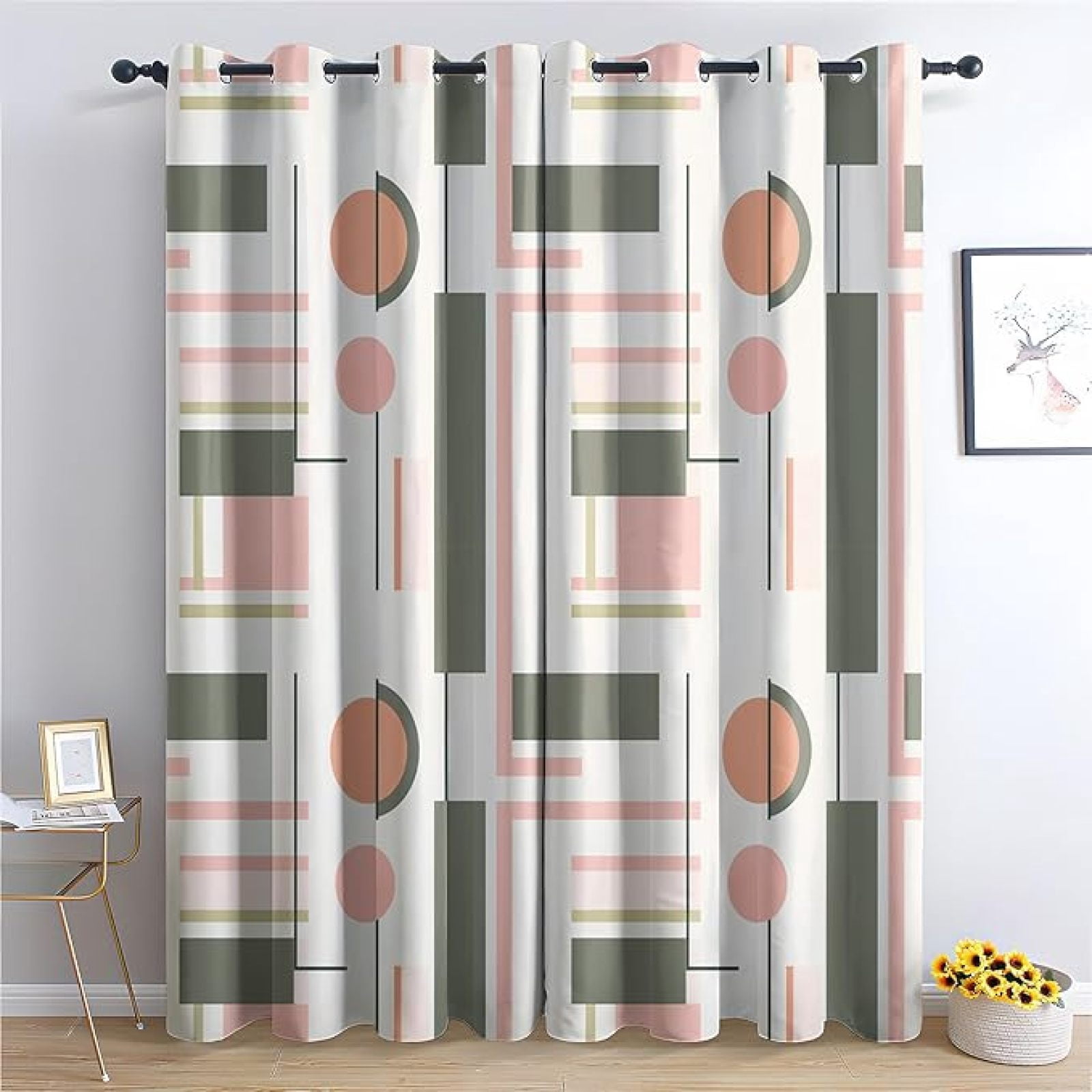 Mid Century Modern Thermal Blackout Curtain Panels - Abstract Geometric ...