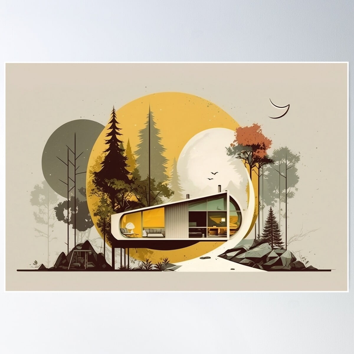 Mid-Century Modern Treehouse Poster Wall Art, Modern Wall Decor For ...