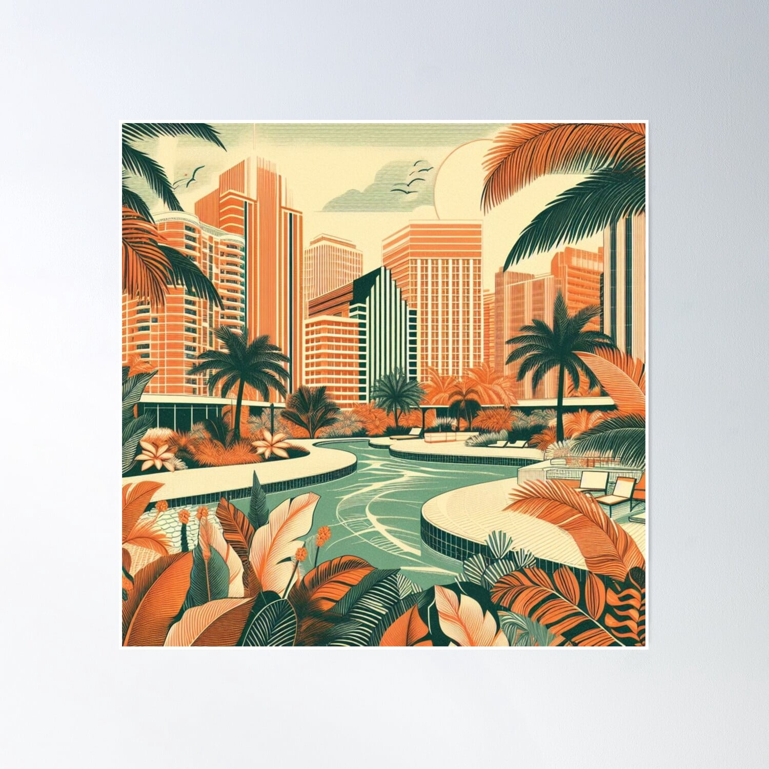 Mid Century Modern Tropical Miami Poster Wall Art, Modern Wall Decor ...