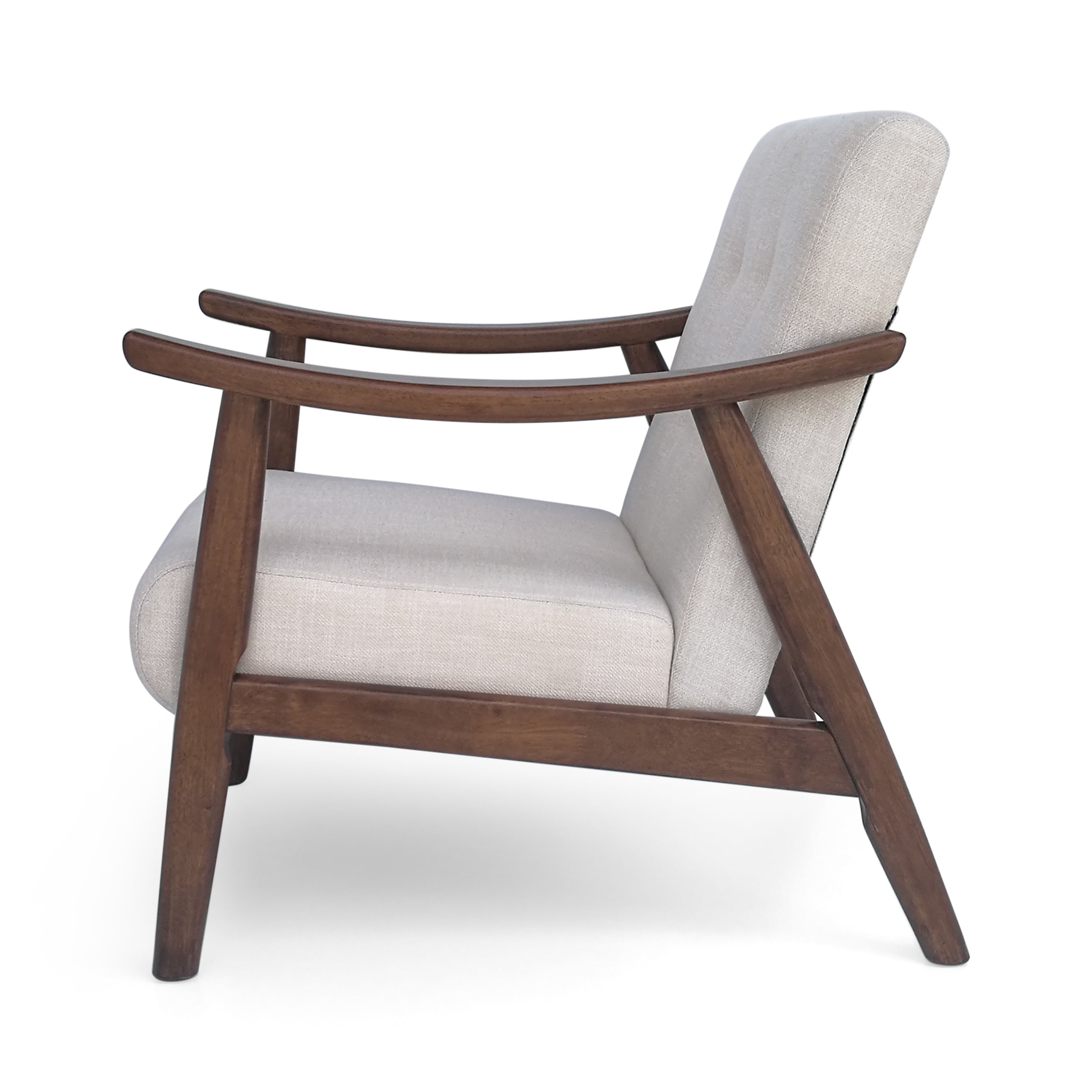 Mid-Century Modern Tufted Armchair with Beige Linen Upholstery & Walnut ...