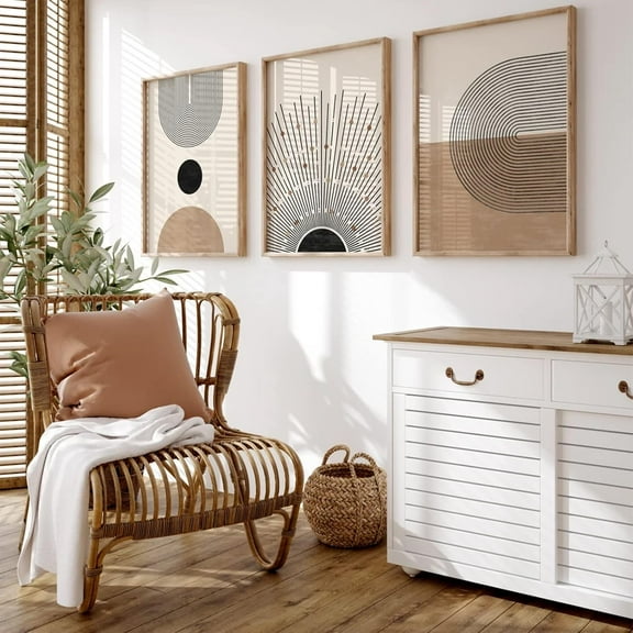 FCCUYE 3 Pcs Neutral Abstract Framed Wall Art, Mid Century Modern ...