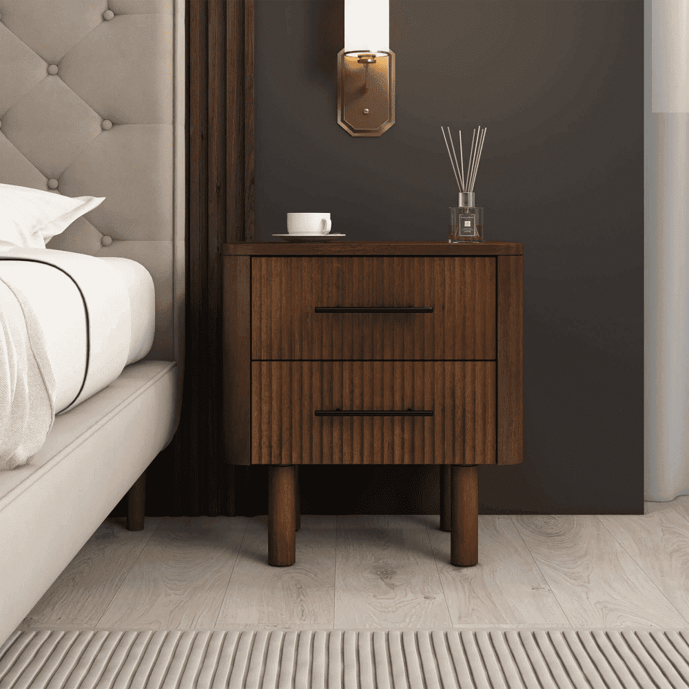 Mid-Century Modern Walnut Nightstand: Timeless Beauty with Two Spacious Drawers, a Stylish ...