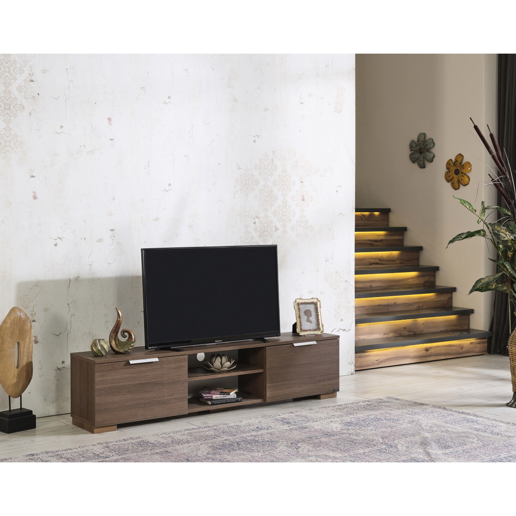 Mid Century Modern Walnut Stand / 67 - inch Solid Wood TV Unit with ...
