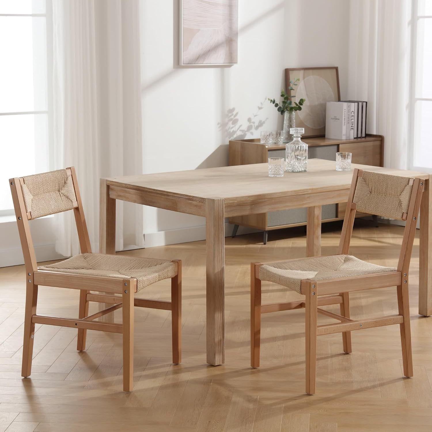 Mid Century Modern Weave Rattan Dining Chairs Set of 2, Natural ...