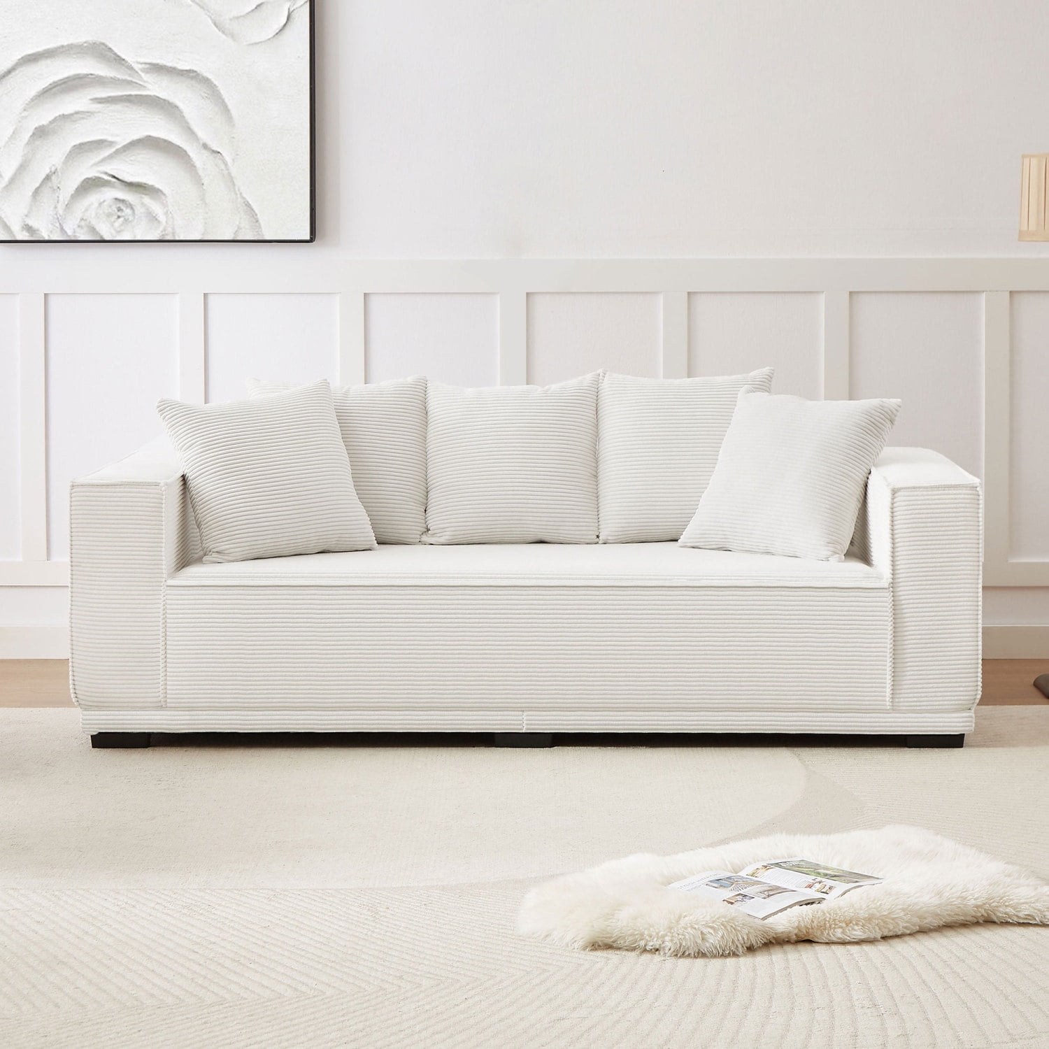 Mid Century Modern White Sofa with Matching Pillows Contemporary Design ...