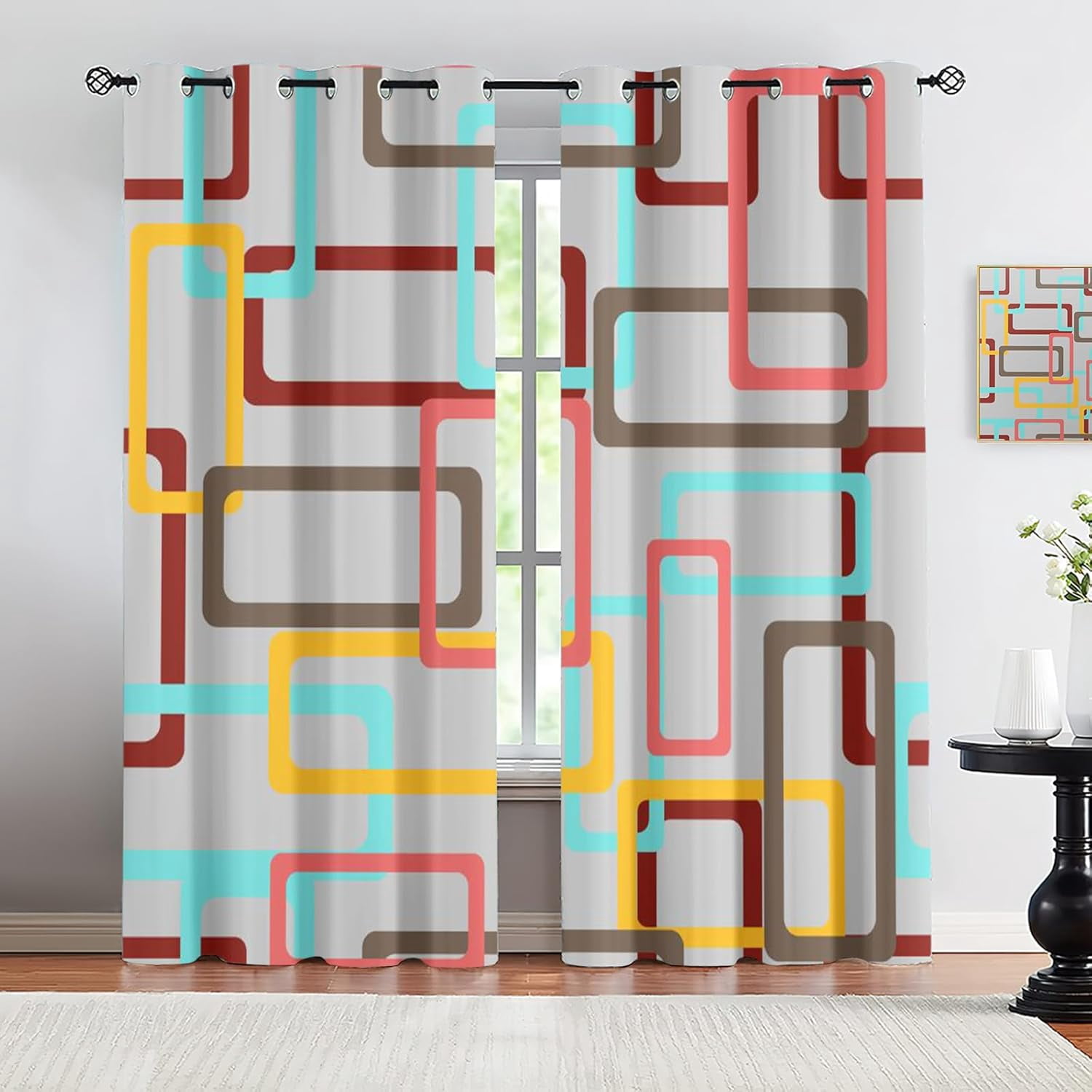 Mid-Century Modern Window Curtains, Abstract Lines And Geometry Grommet ...