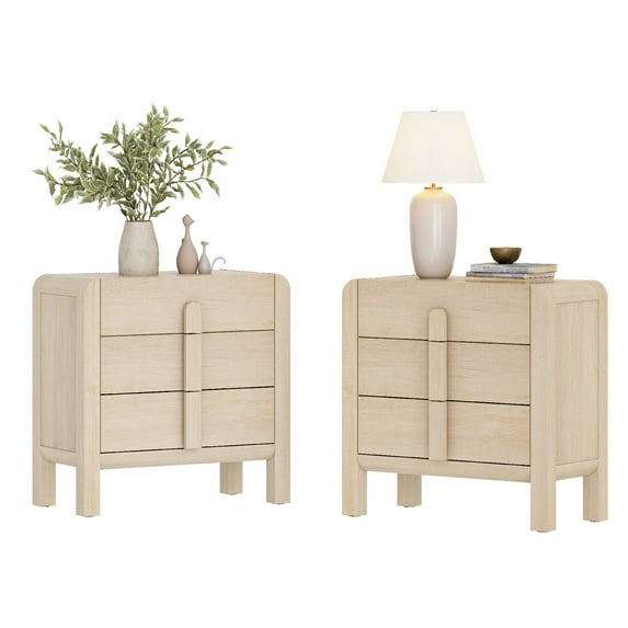 Mid-Century Modern Wood Nightstand Set of 2 with 3 Drawers ,31.5" Large ...