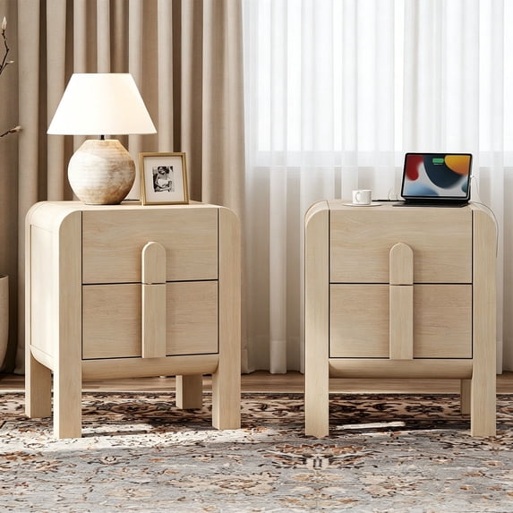 Mid-Century Modern Wood Nightstand Set of 2 with Drawers ,Curved End ...