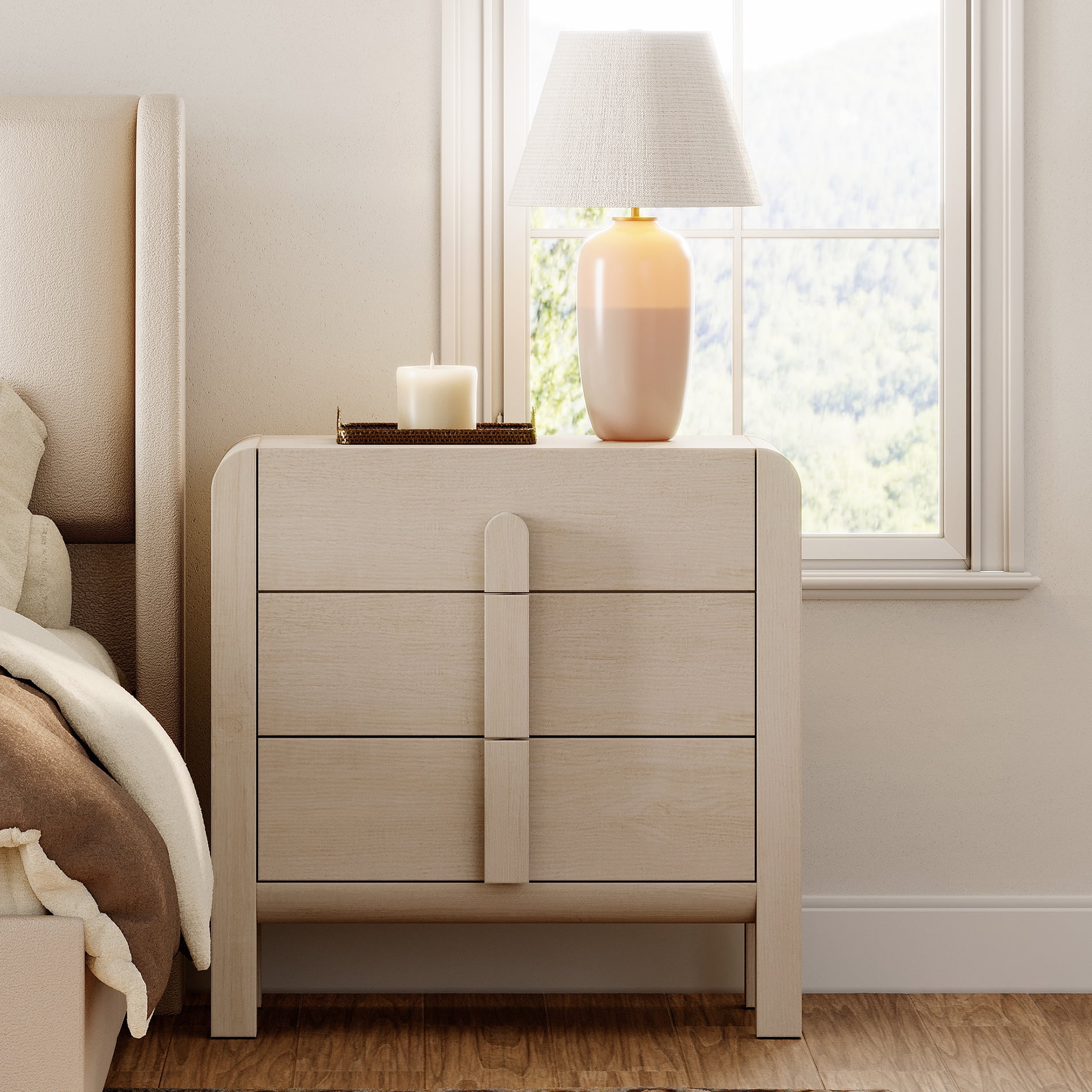 Mid-Century Modern Wood Nightstand with 3 Drawers ,31.5" Large End ...