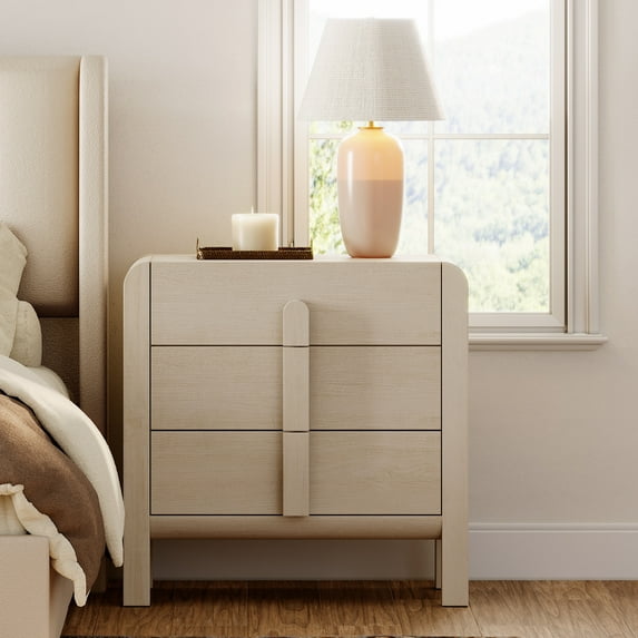 Mid-Century Modern Wood Nightstand with 3 Drawers ,31.5" Large End ...