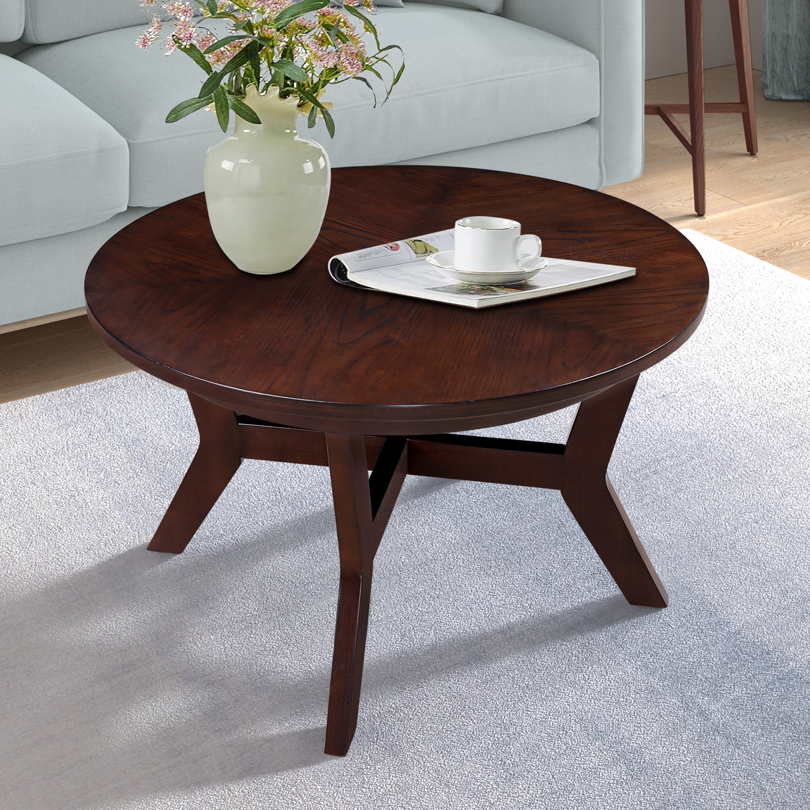 Mid-Century Modern Wood Round Coffee Table for Living Room Office ...